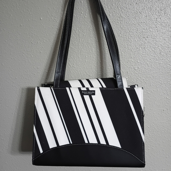kate spade | Bags | Kate Spade Black And White Striped Shoulder Bag ...